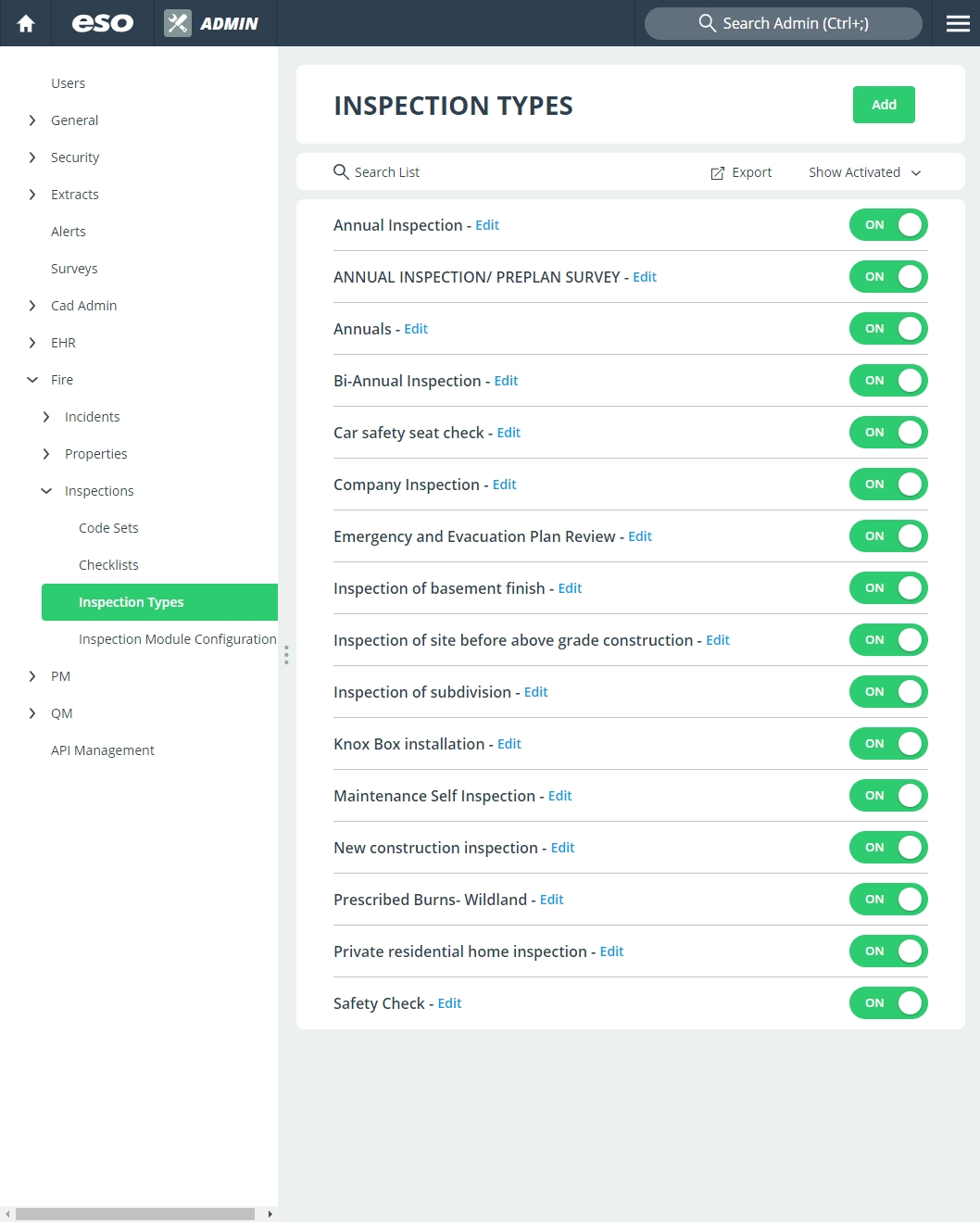 Define inspection types for the Inspections module