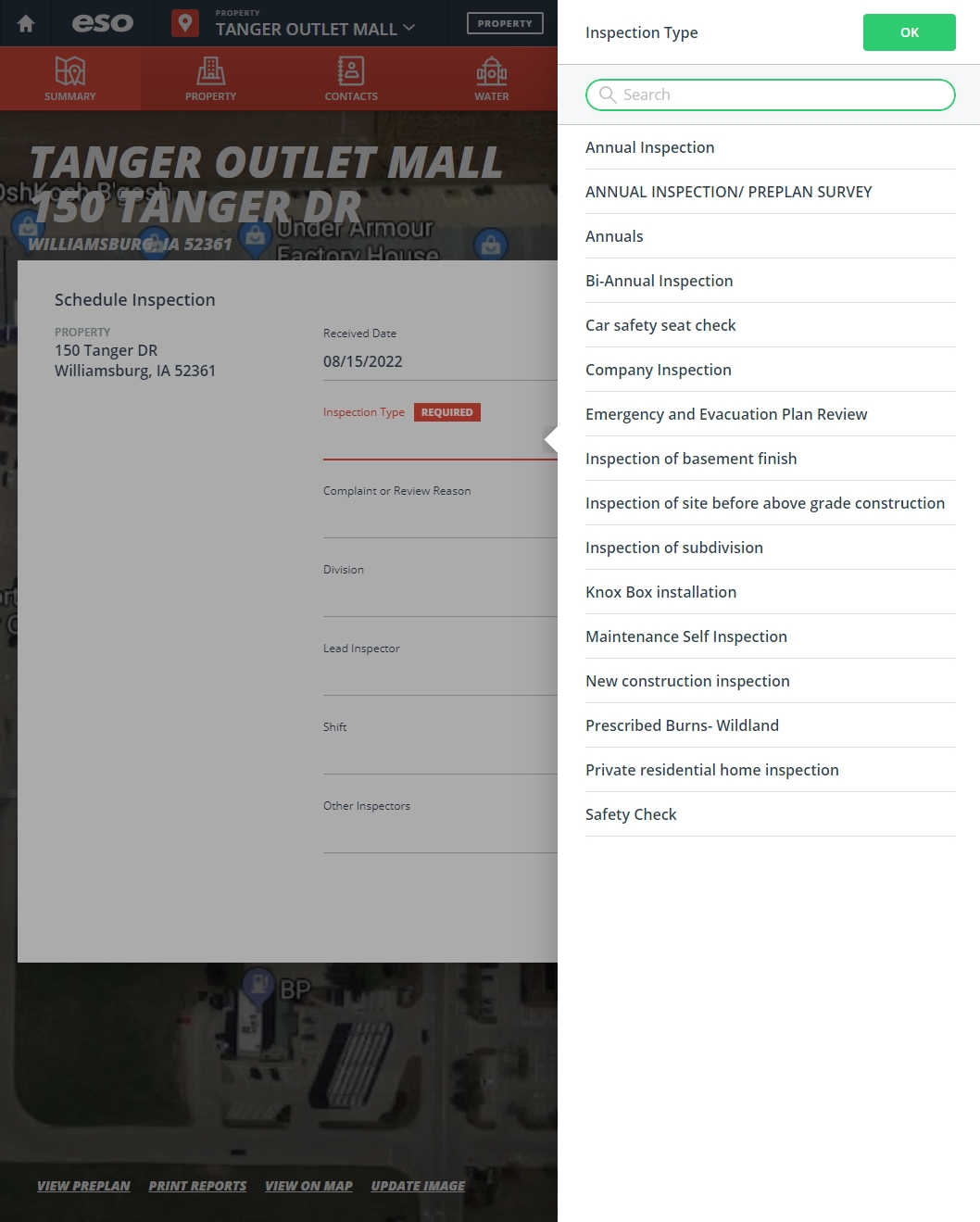 Define inspection types for the Inspections module