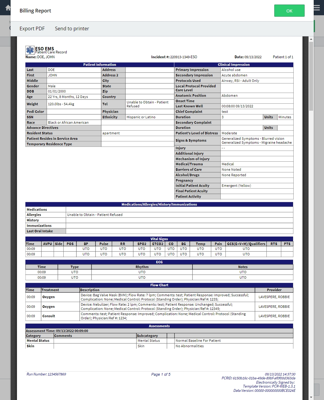 Print reports from the patient record