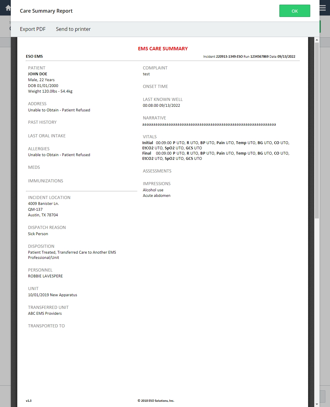 Print reports from the patient record