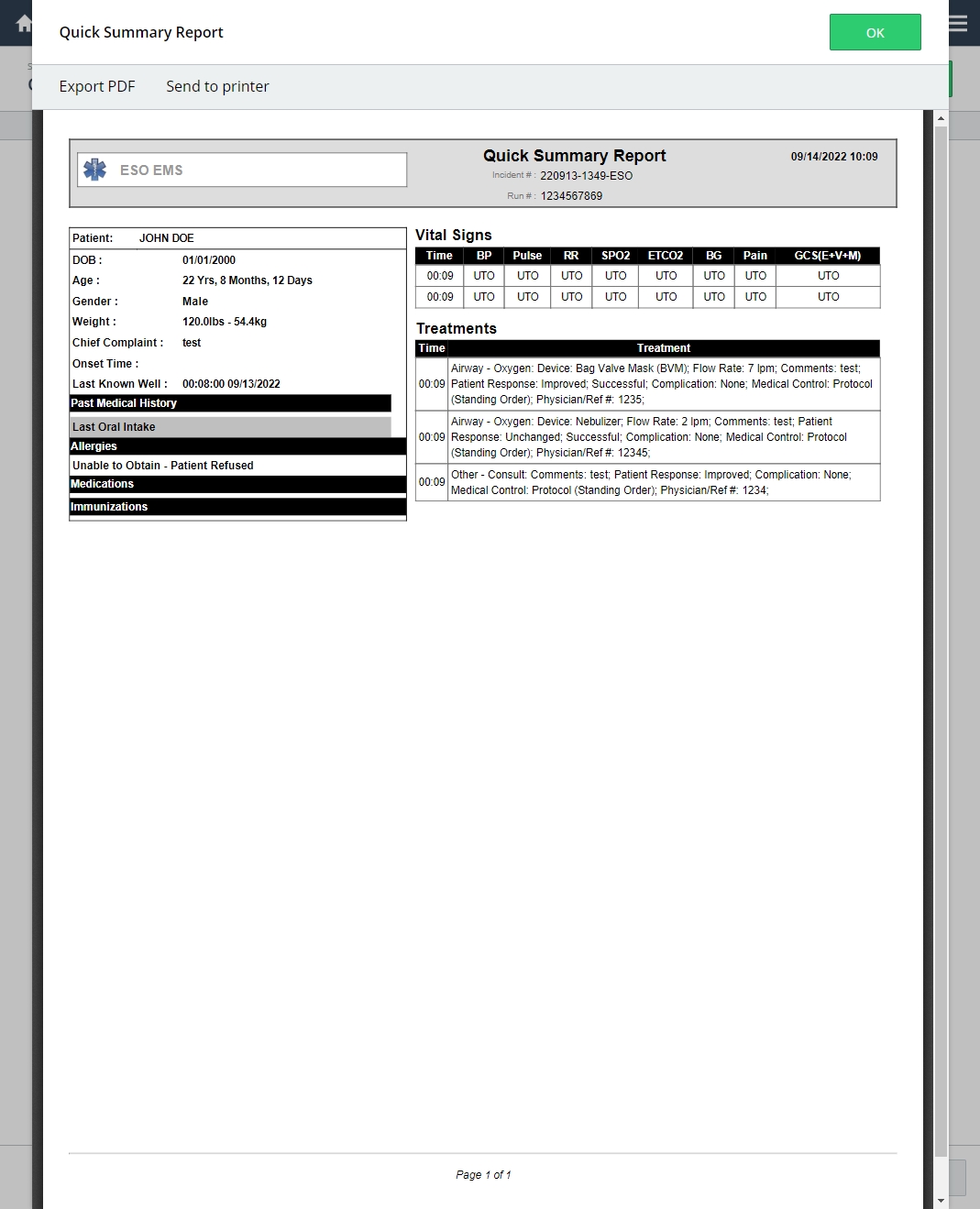 Print reports from the patient record