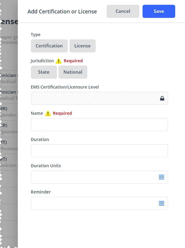 Build the EMS certifications and licenses list