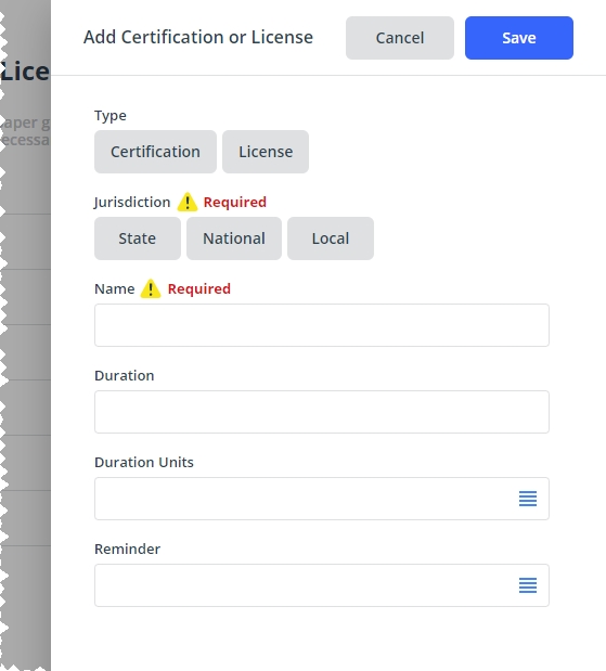 Build the other certifications and licenses list